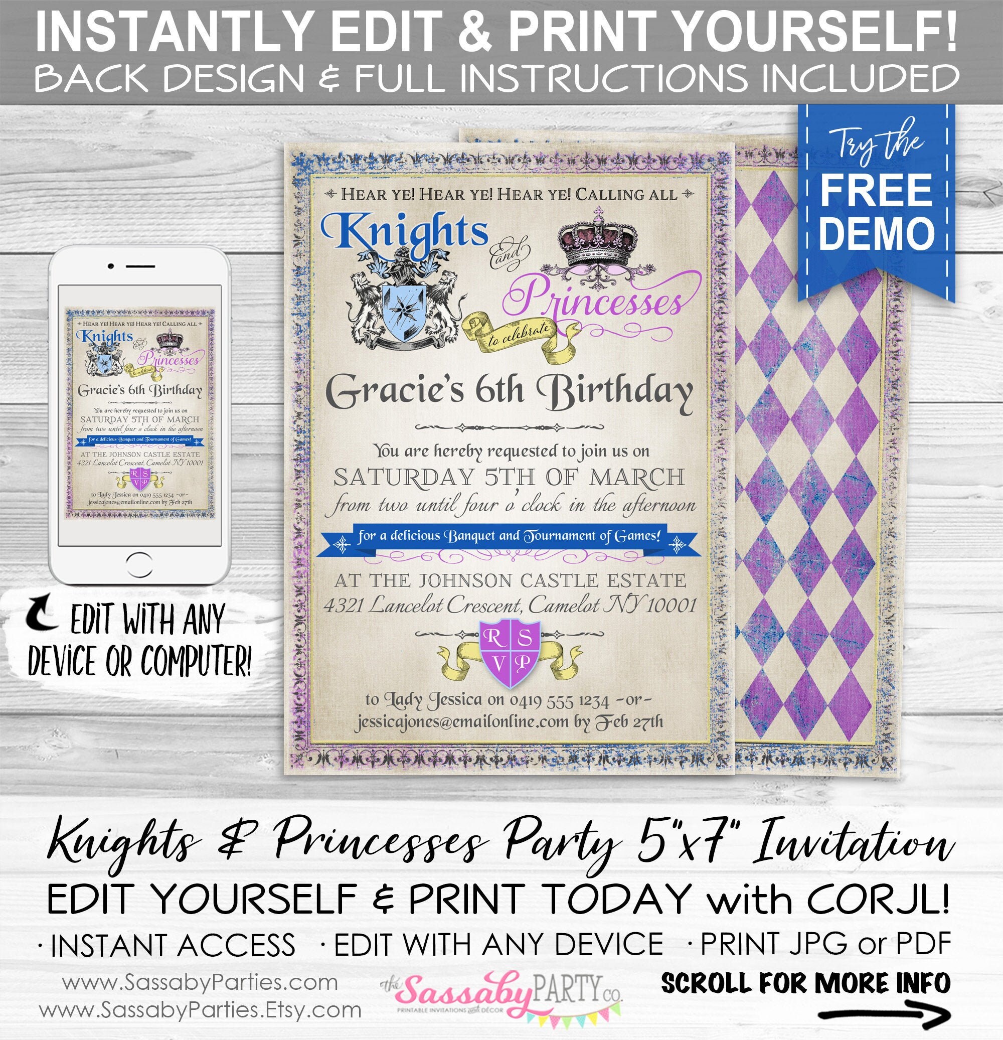 Paper Invitations Cute princess dragon joint birthday invitation edit ...