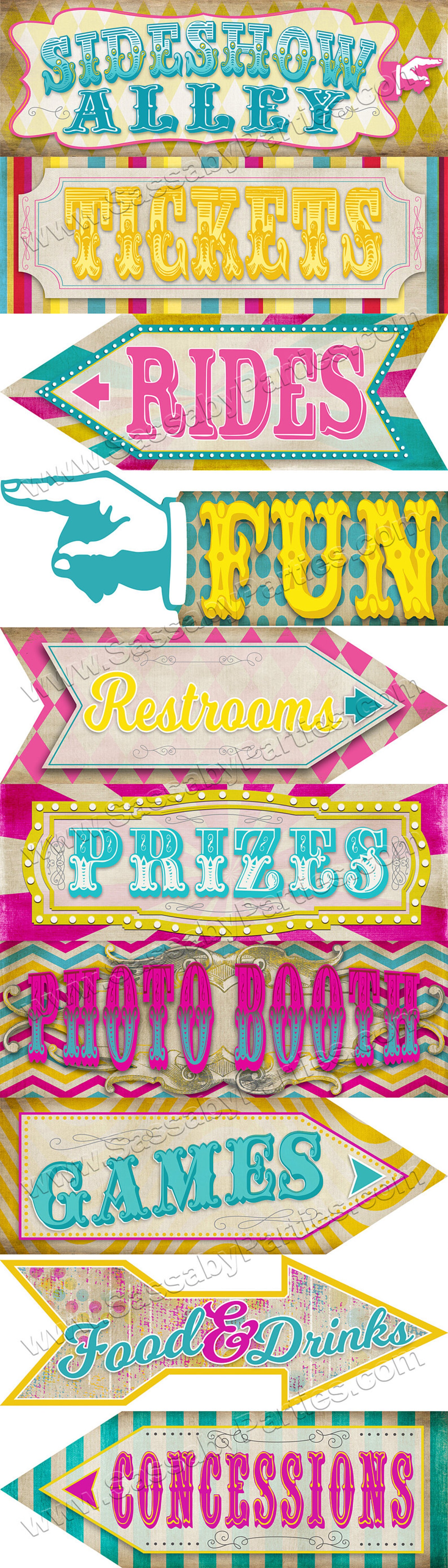 Vintage Carnival PINK Arrow Signs Posters Instant Download - Etsy