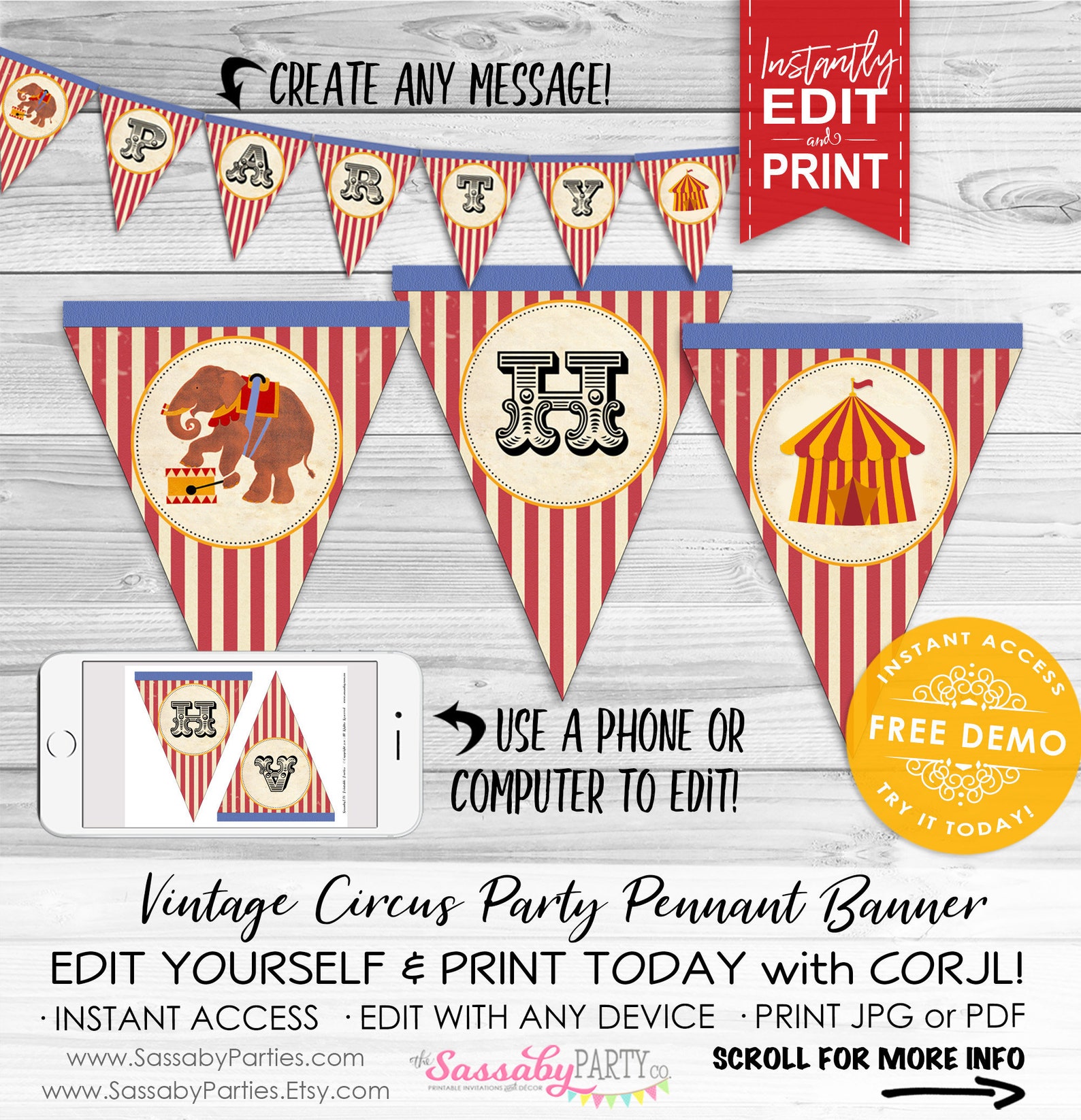 Vintage Circus Party Banner INSTANT DOWNLOAD Editable & - Etsy