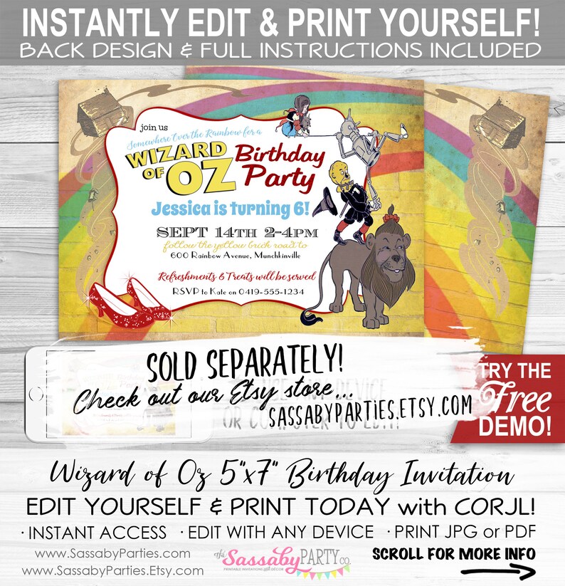 Wizard of Oz Party Tags Thank You - INSTANT DOWNLOAD - Editable ...