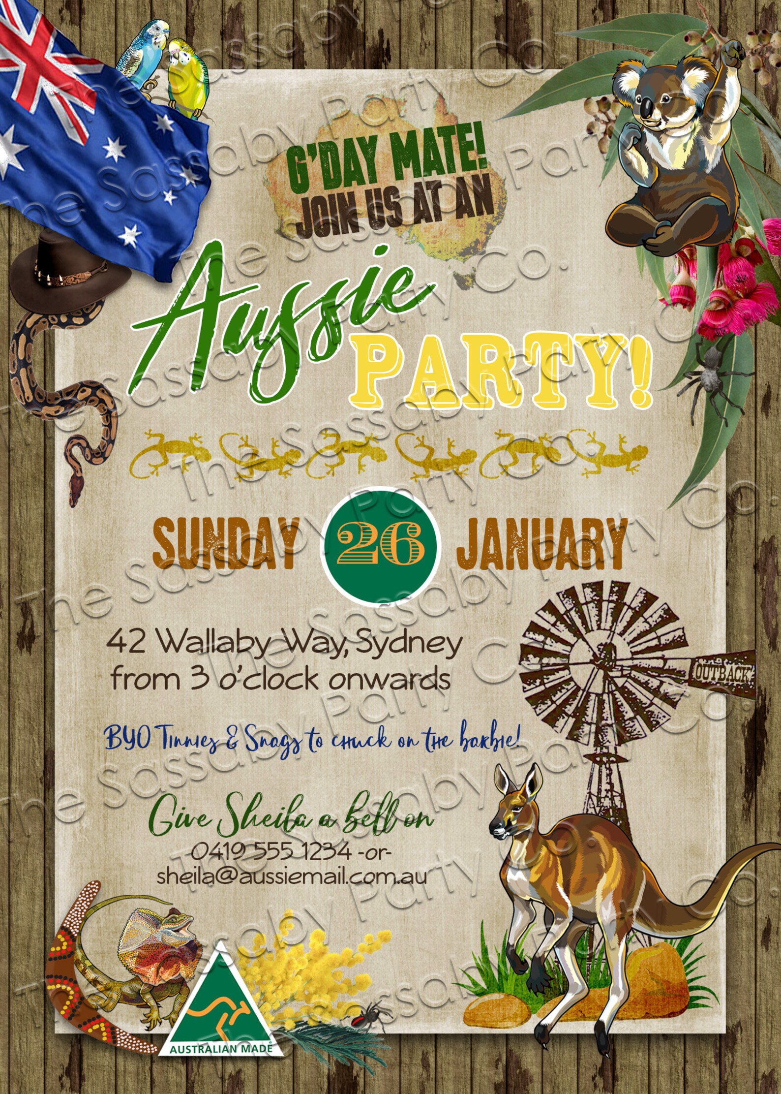 Aussie Party Invitation - INSTANT DOWNLOAD - Edit & Print, Australia ...