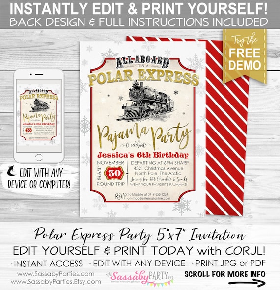 Polar Express Invitation - INSTANT DOWNLOAD - Partially Editable ...