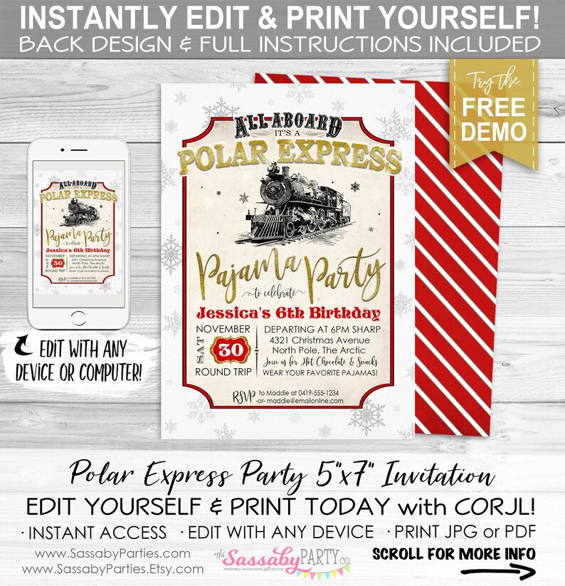Polar Express Invitation - INSTANT DOWNLOAD - Partially Editable ...