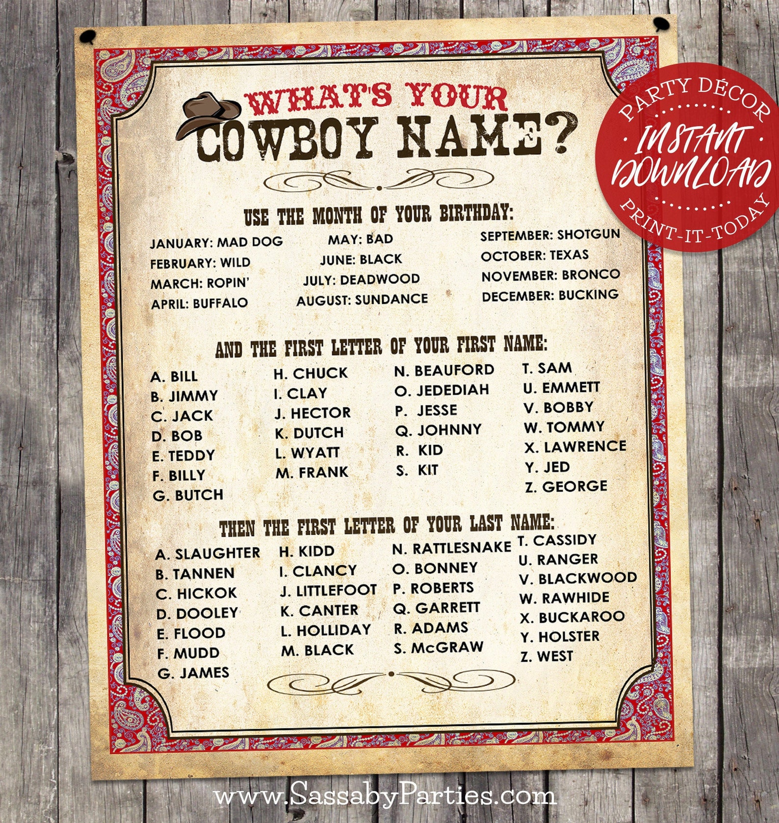 Wild West Cowboy Name Poster RED INSTANT DOWNLOAD Etsy Wild West Cowboy Name Poster RED INSTANT DOWNLOAD Etsy