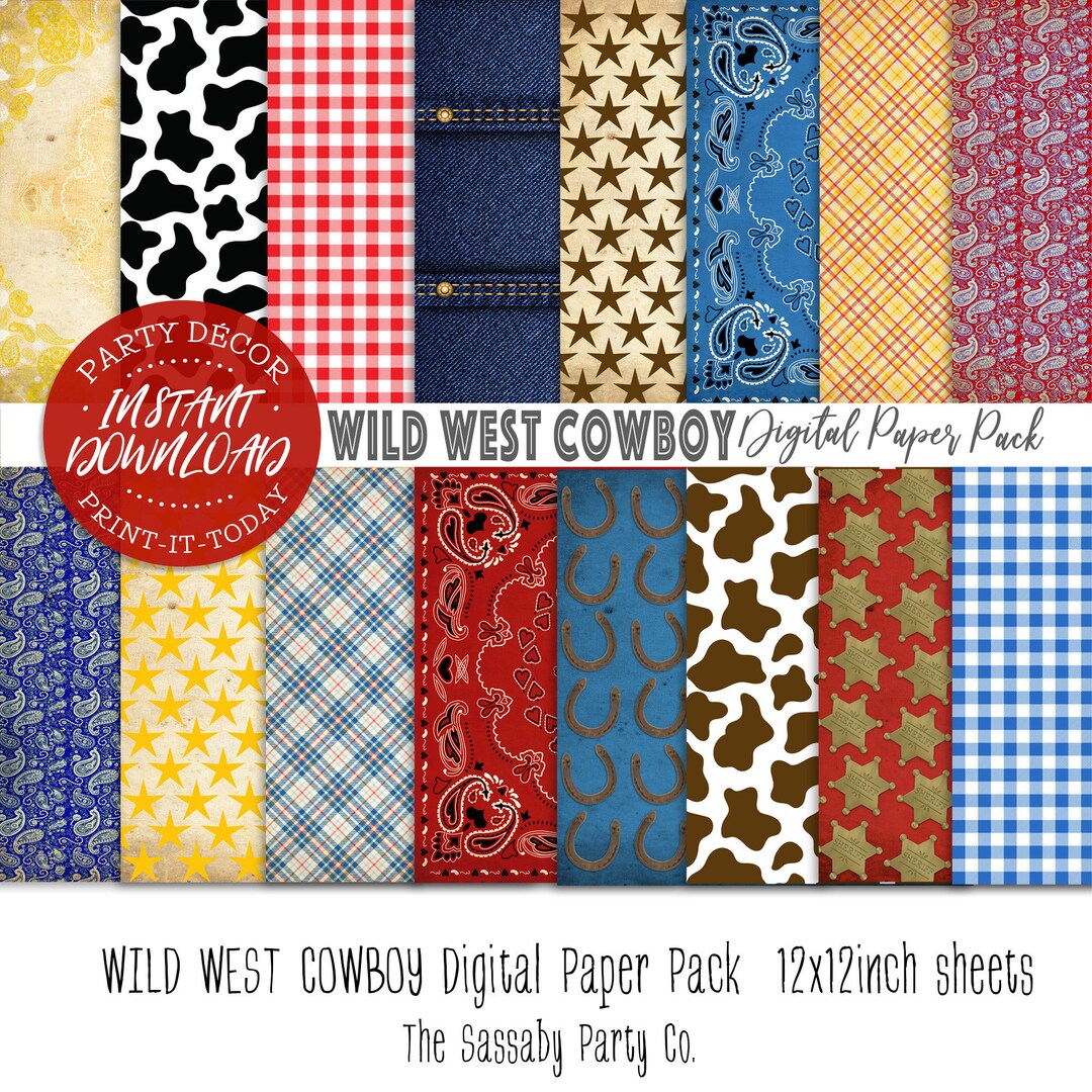 Wild West Cowboy Paper Pack 16 Digital Sheets - INSTANT DOWNLOAD ...