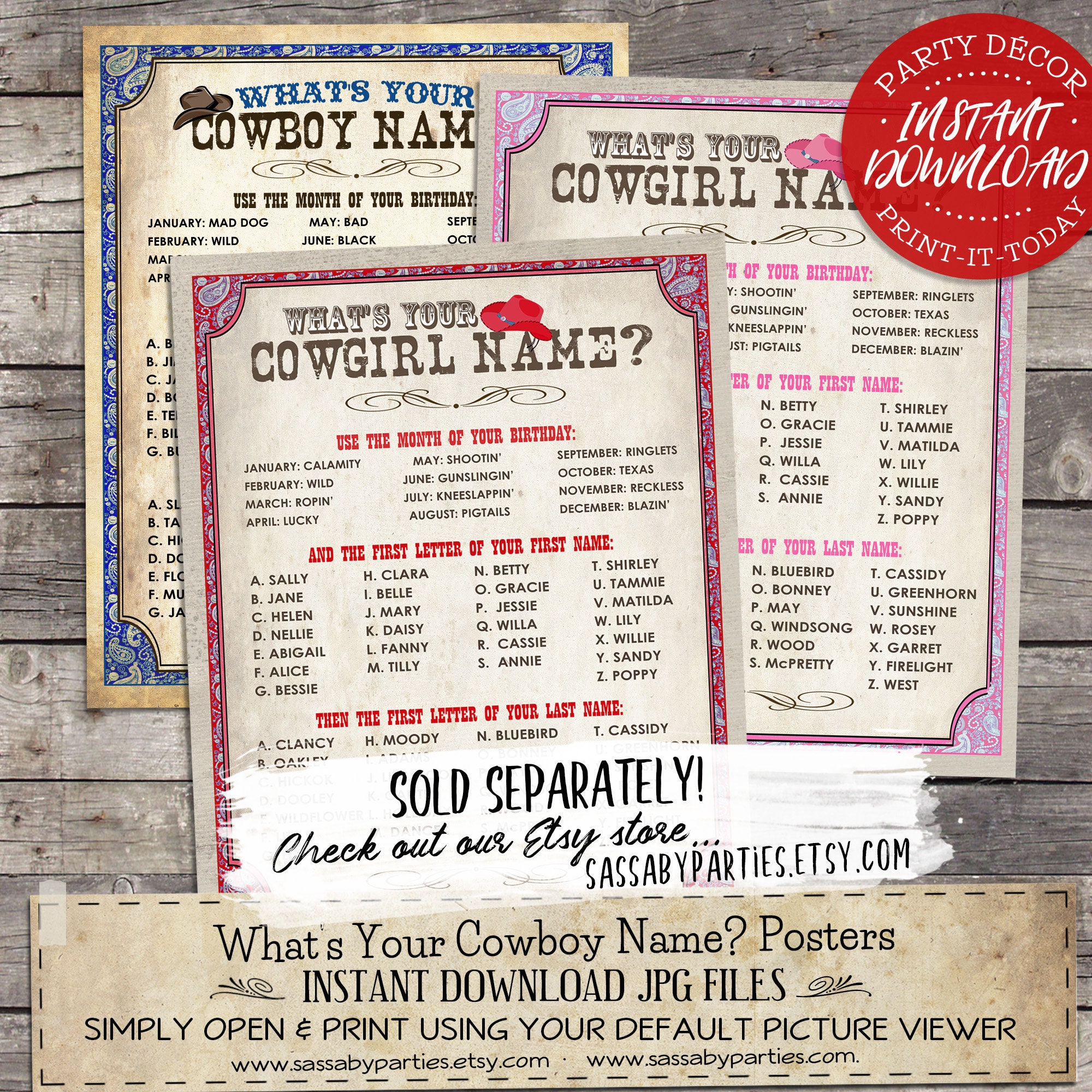 Wild West Cowboy Name Poster RED INSTANT DOWNLOAD - Etsy