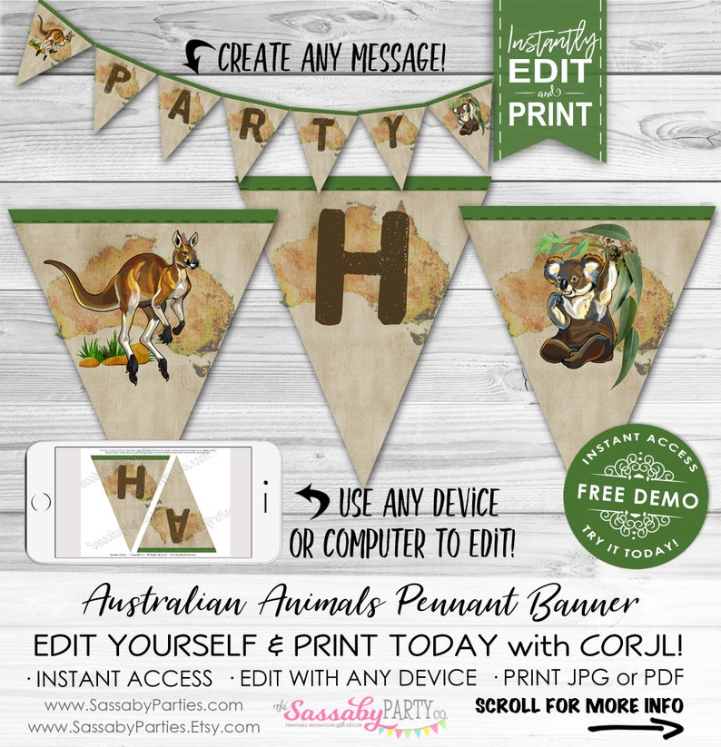 Australian Animals Party Banner - INSTANT DOWNLOAD - Edit & Print ...