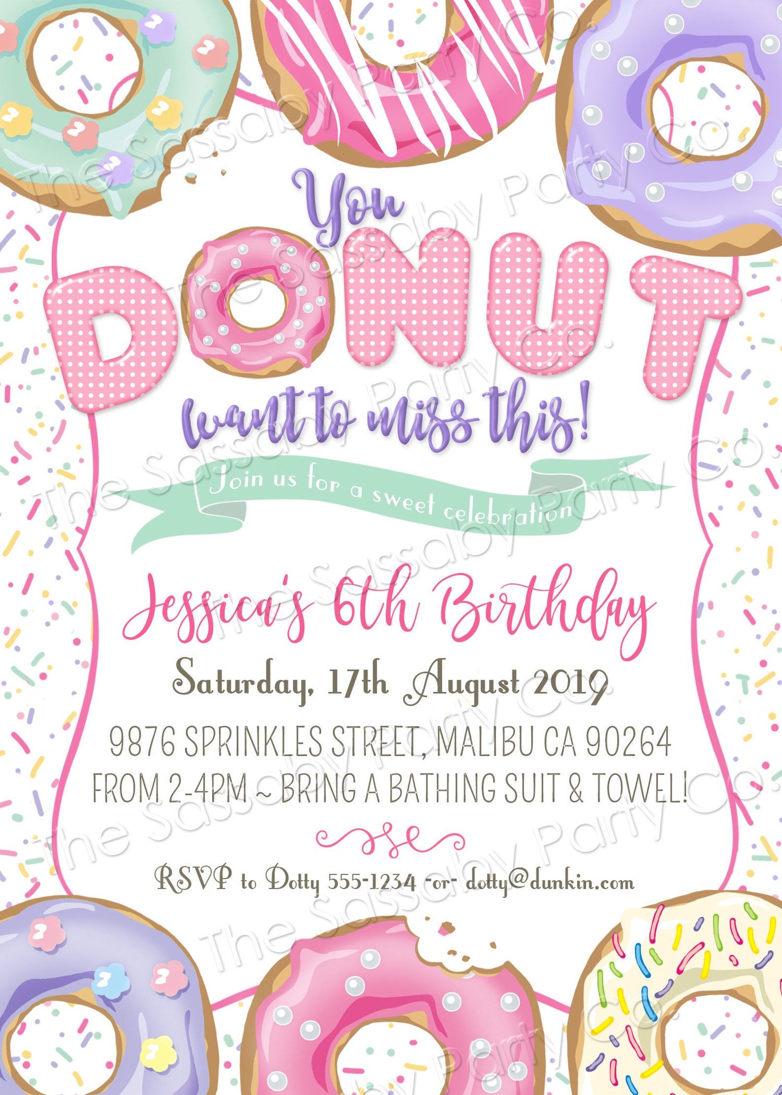 Donut Party Invitation - INSTANT DOWNLOAD - Editable & Printable, Girls ...