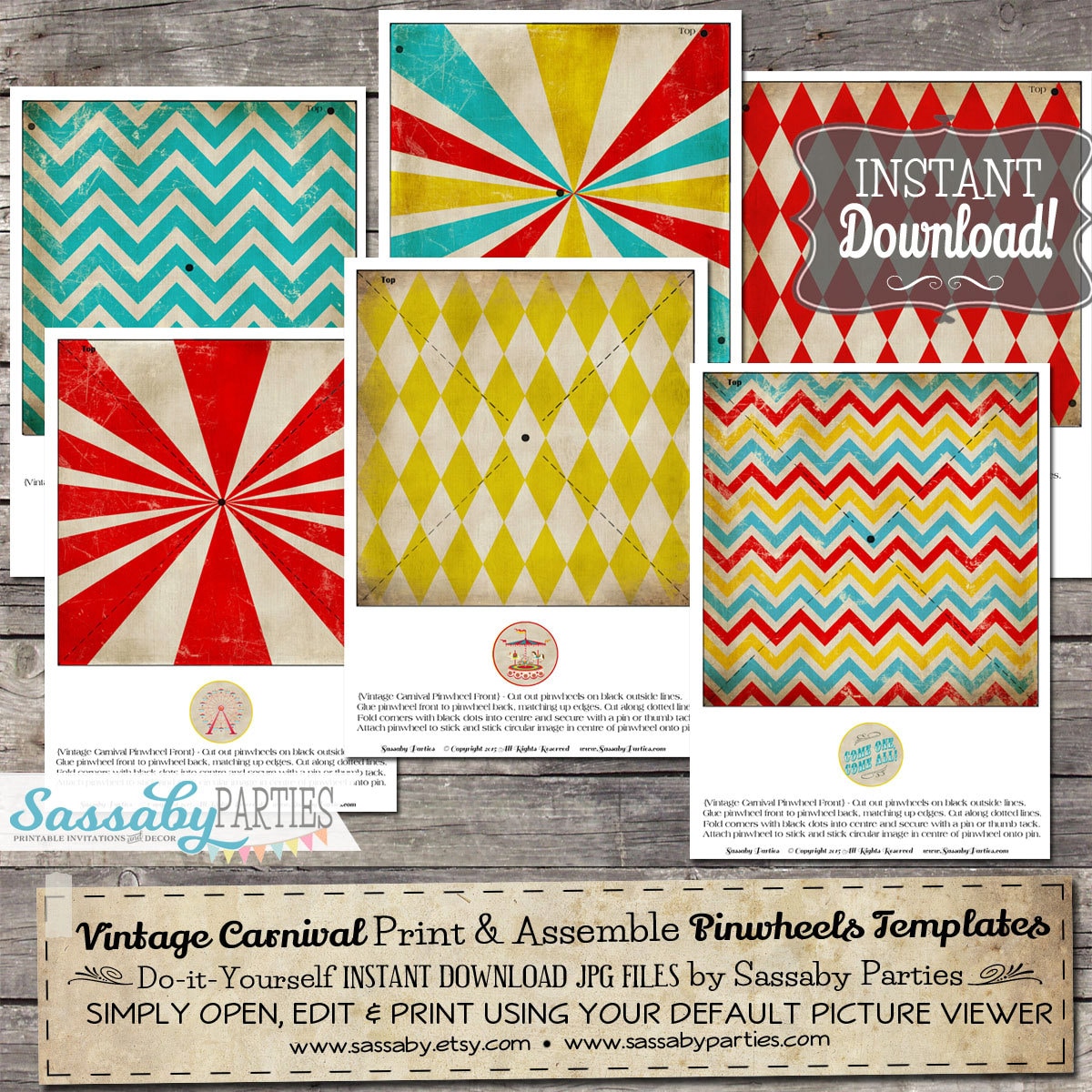 Carnival Pinwheels Templates - INSTANT DOWNLOAD - Printable Party Decor ...