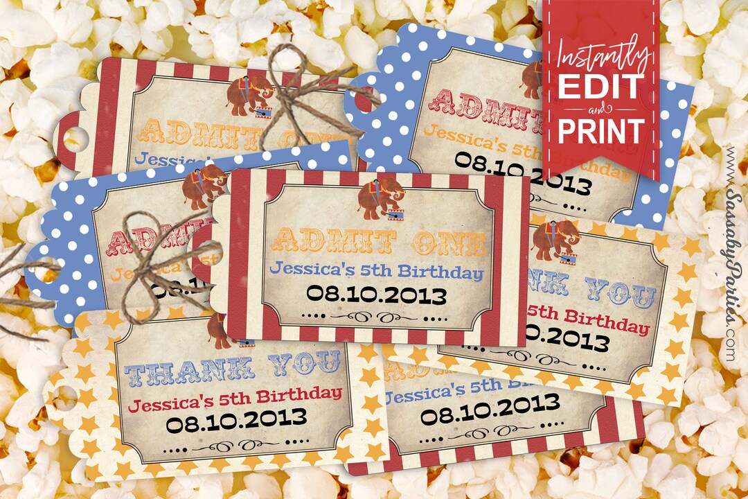 Vintage Circus Party Tags - INSTANT DOWNLOAD - Editable & Printable ...