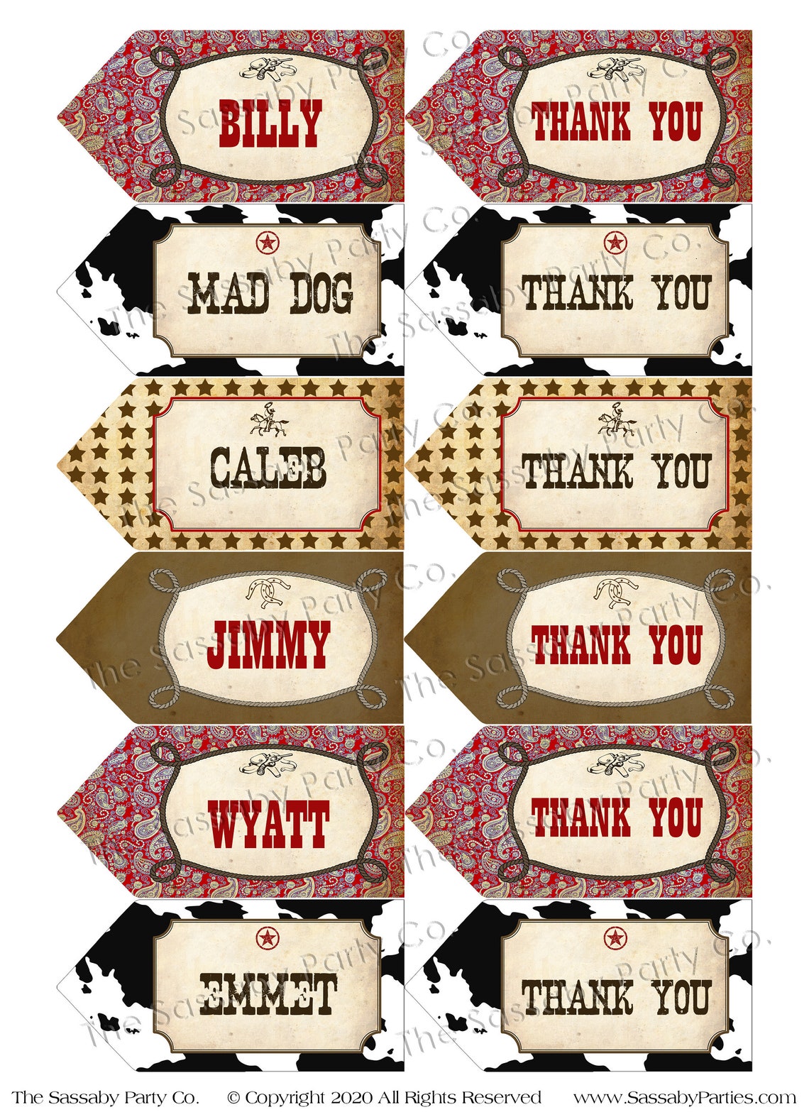 Wild West Cowboy Party Favor Tags INSTANT DOWNLOAD - Etsy