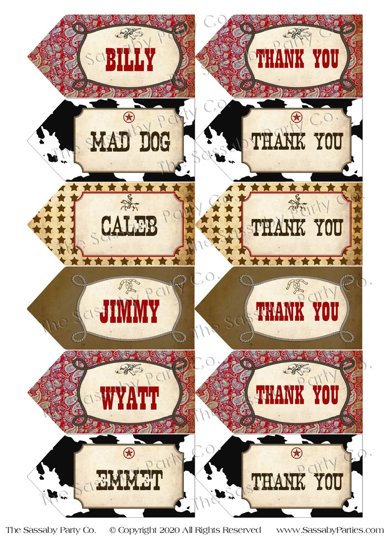 Wild West Cowboy Party Favor Tags INSTANT DOWNLOAD - Etsy