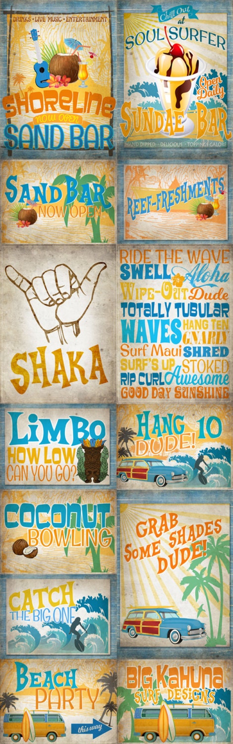 14 Vintage Surf Party Posters/signs Pack INSTANT DOWNLOAD - Etsy