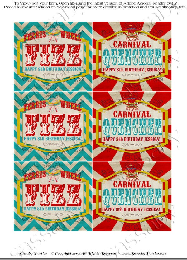 Vintage Carnival Drink Bottle Labels INSTANT DOWNLOAD - Etsy
