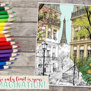 Paris Coloring Book - INSTANT DOWNLOAD - Eiffel Tower, Shops & Cafes ...