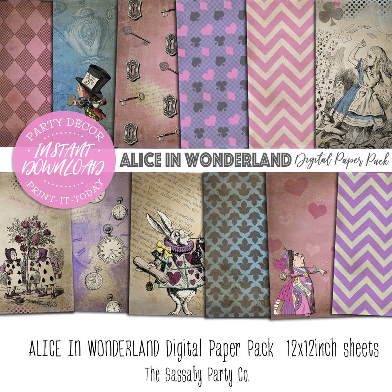 Alice in Wonderland Digital Papers Pack INSTANT DOWNLOAD - Etsy