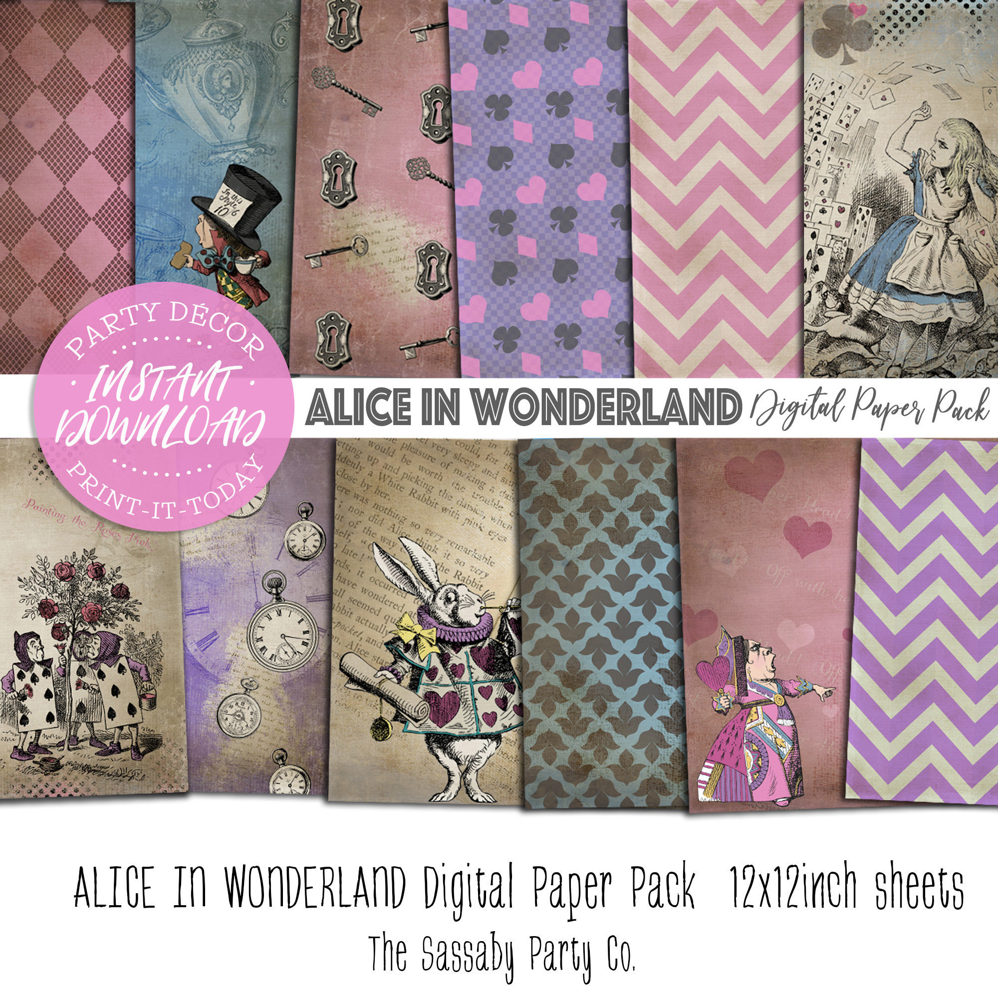 Alice in Wonderland Digital Papers Pack INSTANT DOWNLOAD - Etsy UK