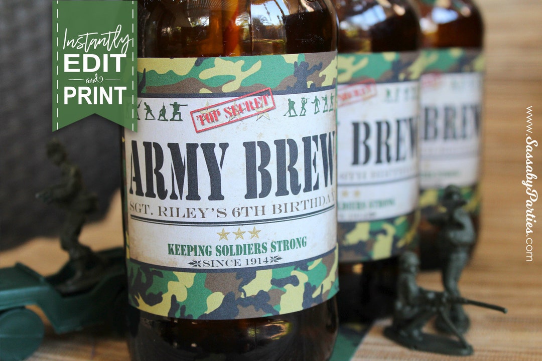Army Men Drink Bottle Labels - INSTANT DOWNLOAD - Partially Editable ...
