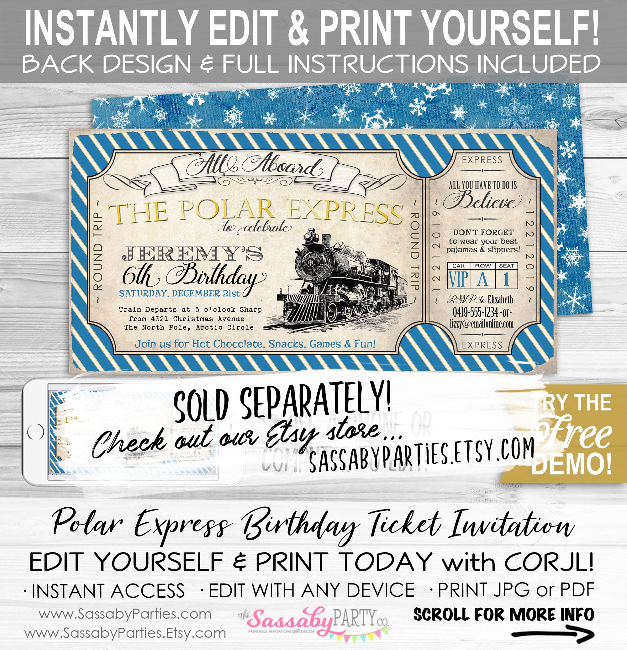 Polar Express Party Invitation - INSTANT DOWNLOAD - Partially Editable ...