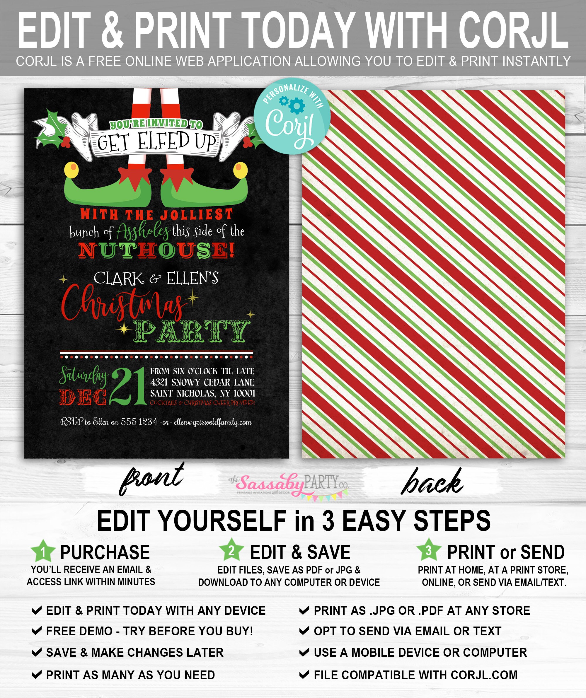 Elfed up Christmas Party Invitation - INSTANT DOWNLOAD - Edit & Print ...