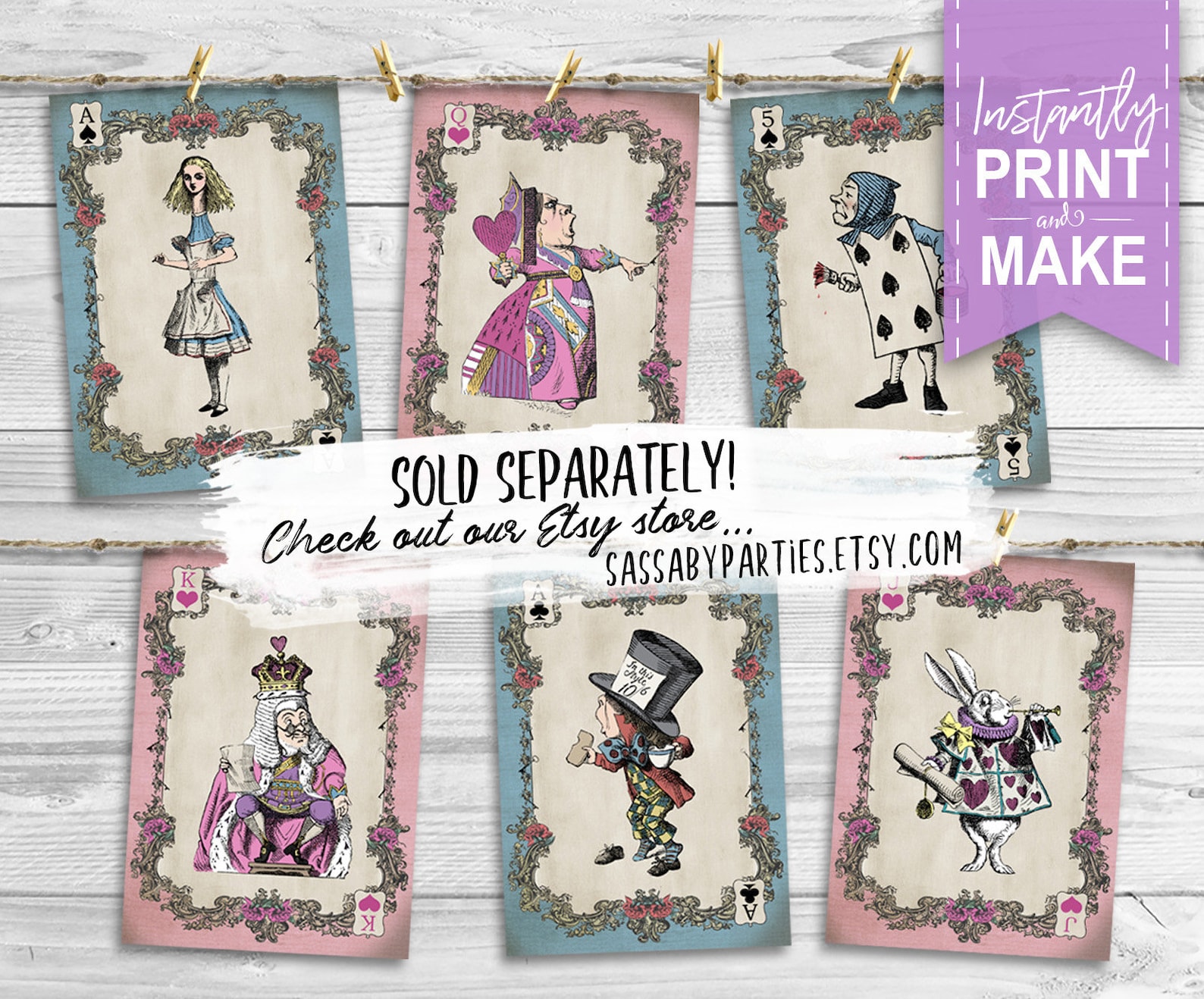 Alice in Wonderland Giant Cards - INSTANT DOWNLOAD - Printable Birthday ...