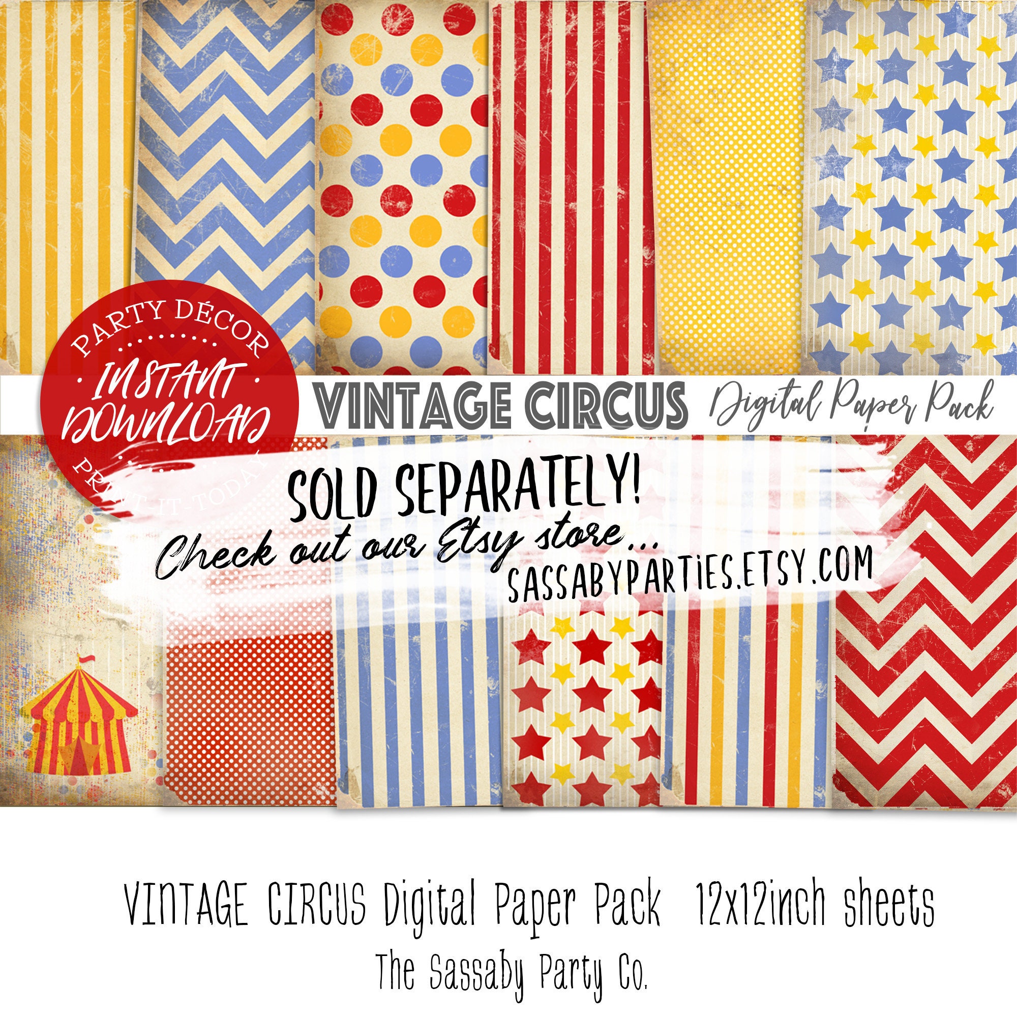 Vintage Circus Digital Paper Pack INSTANT DOWNLOAD - Etsy