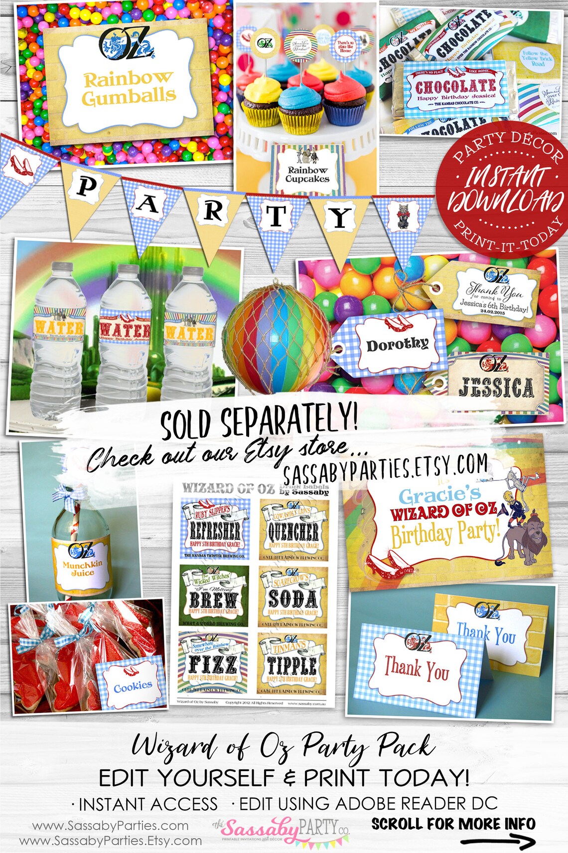 Wizard of Oz Party Tags Thank You INSTANT DOWNLOAD - Etsy