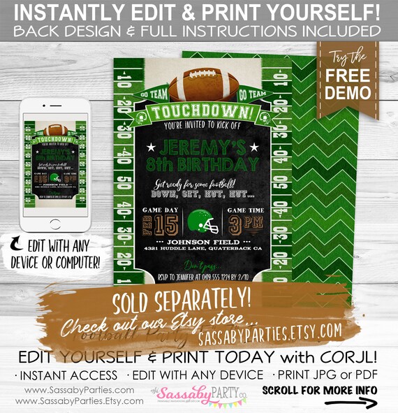 Invitations Paper Touchdown 5x7 Football Birthday or Shower Invitation ...