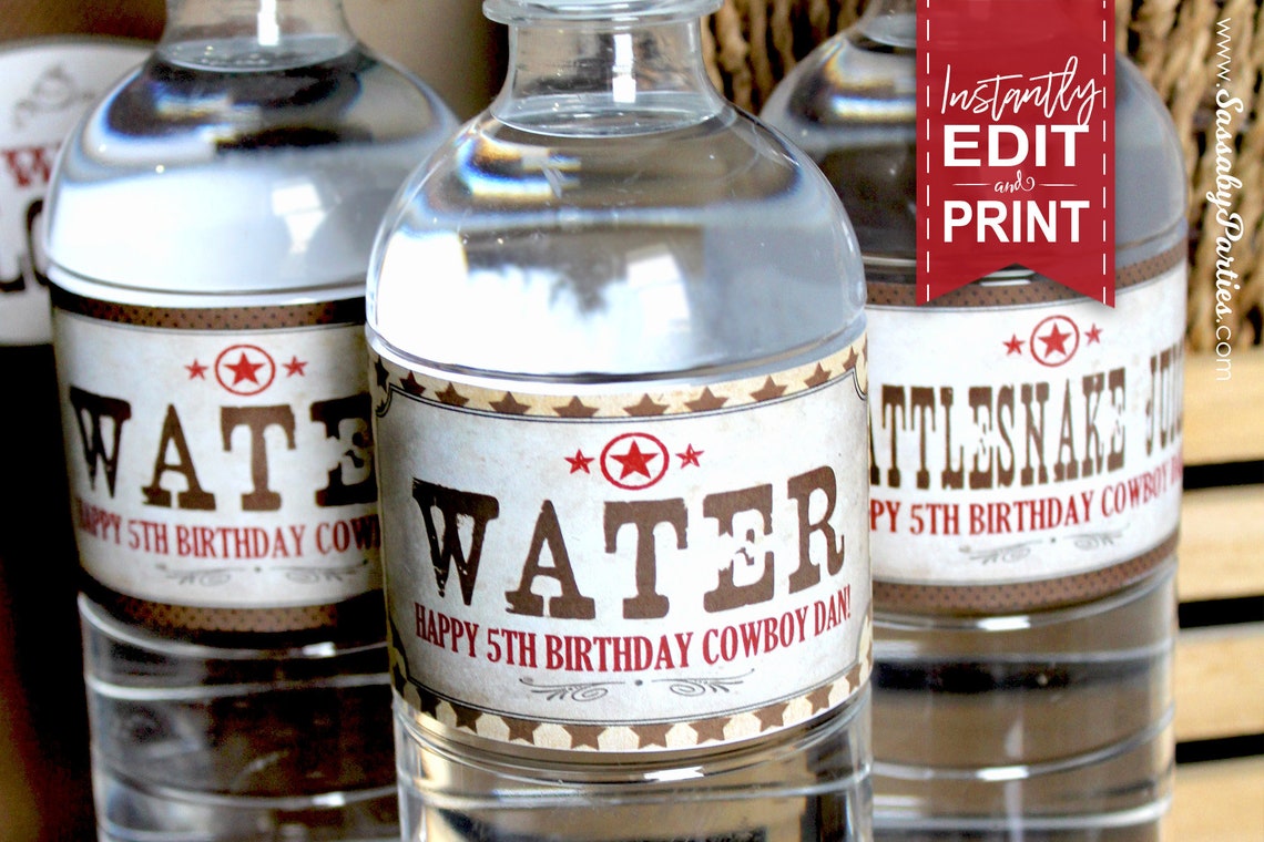 Cowboy Water Bottle Labels - INSTANT DOWNLOAD - Wild West Rodeo ...
