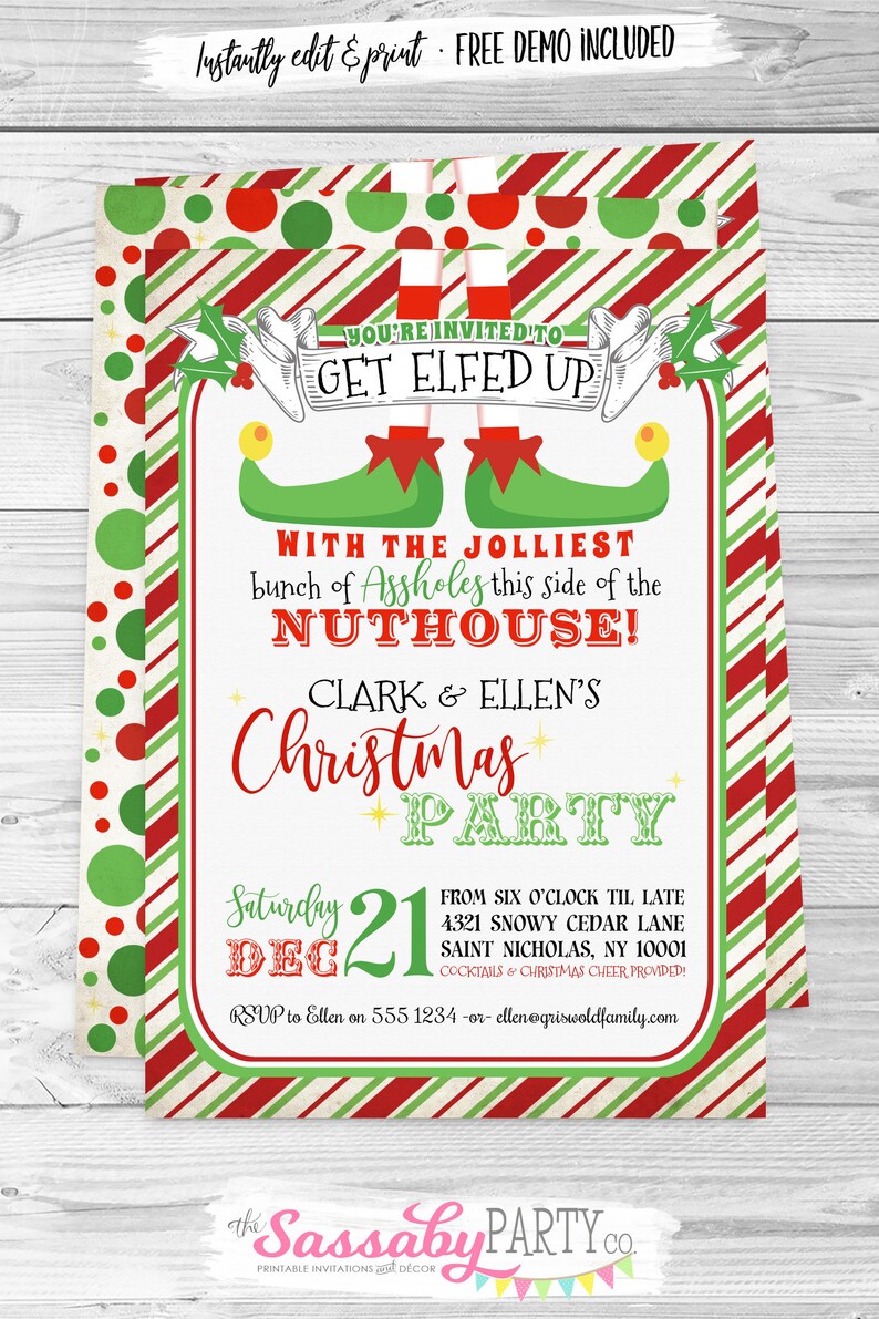 Elfed up Christmas Party Invitation INSTANT DOWNLOAD Edit - Etsy
