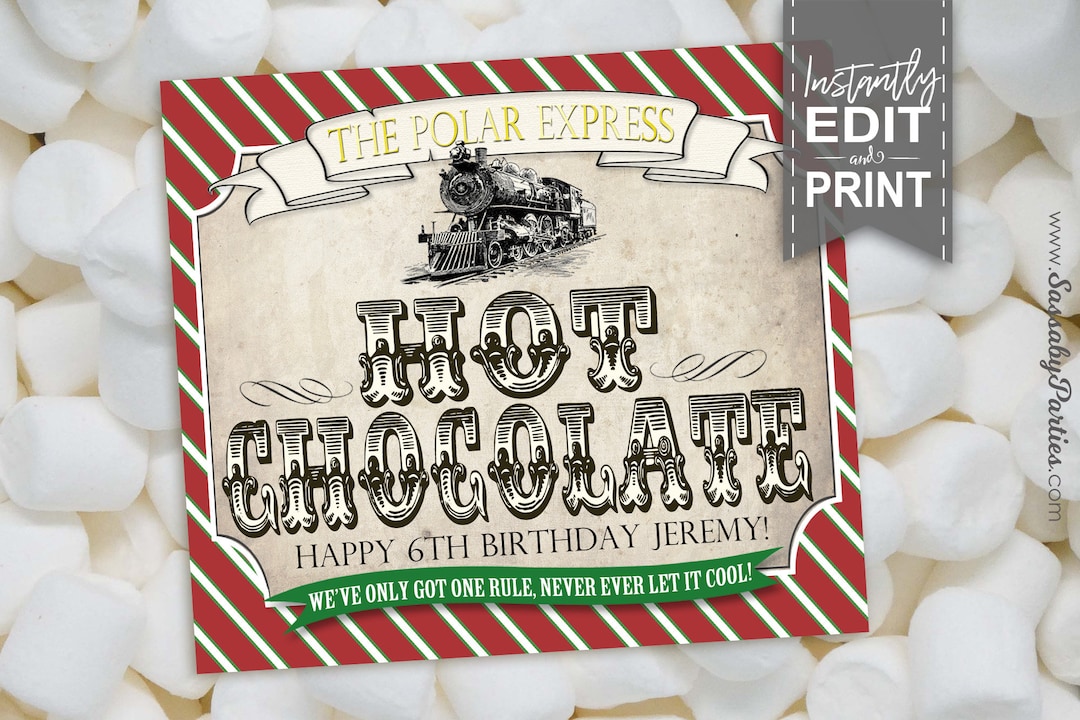 Polar Express Hot Chocolate Drink Labels Red - INSTANT DOWNLOAD - Edit ...