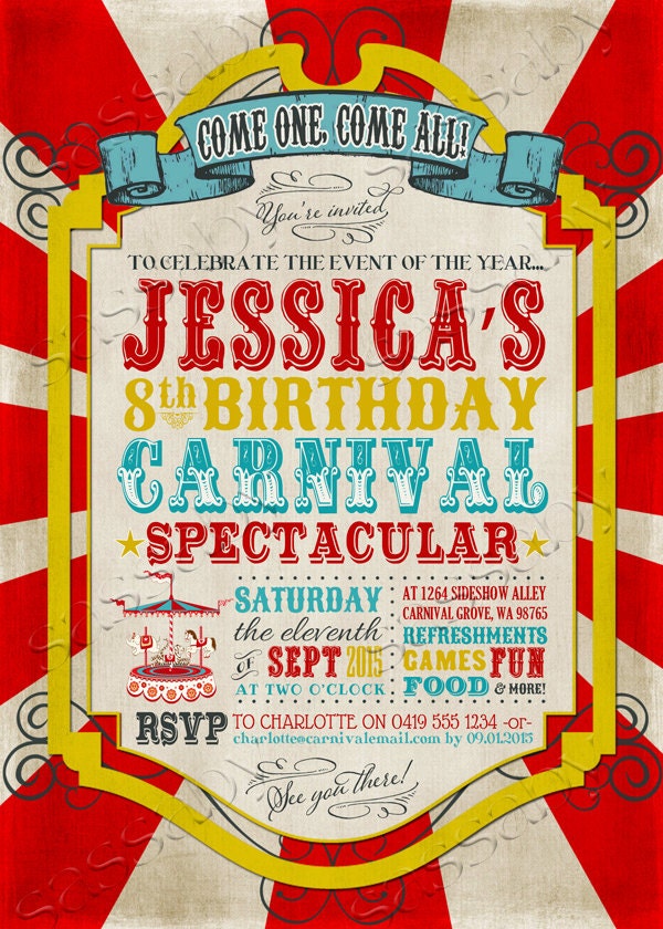 Vintage Carnival Invitation INSTANT DOWNLOAD Edit & Print - Etsy