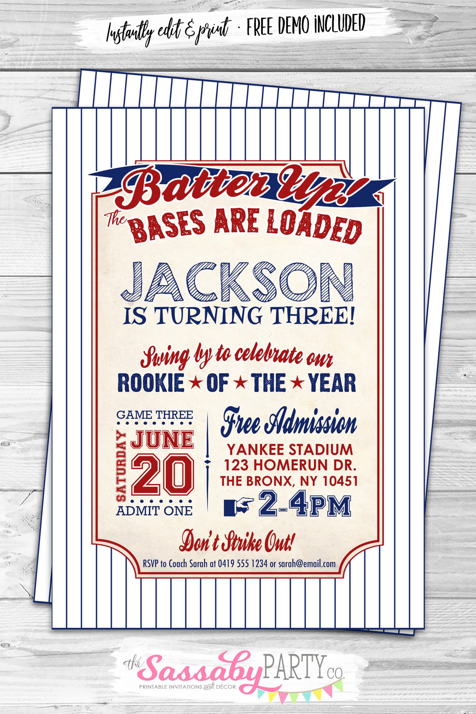 Baseball Invitation INSTANT DOWNLOAD Partially Editable & - Etsy