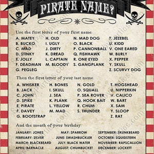 Pirate Name Poster - INSTANT DOWNLOAD -'what's Your Pirate Name ...