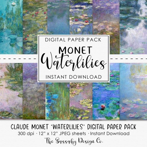 Waterlilies Monet Digital Paper Pack 12 Sheets - INSTANT DOWNLOAD ...