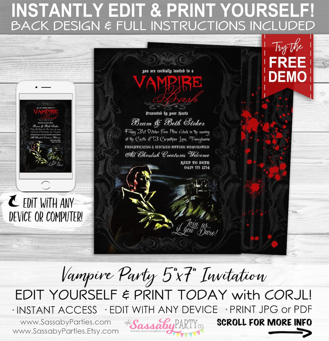 Vampire Party Invitation - INSTANT DOWNLOAD - Edit & Print, Halloween ...