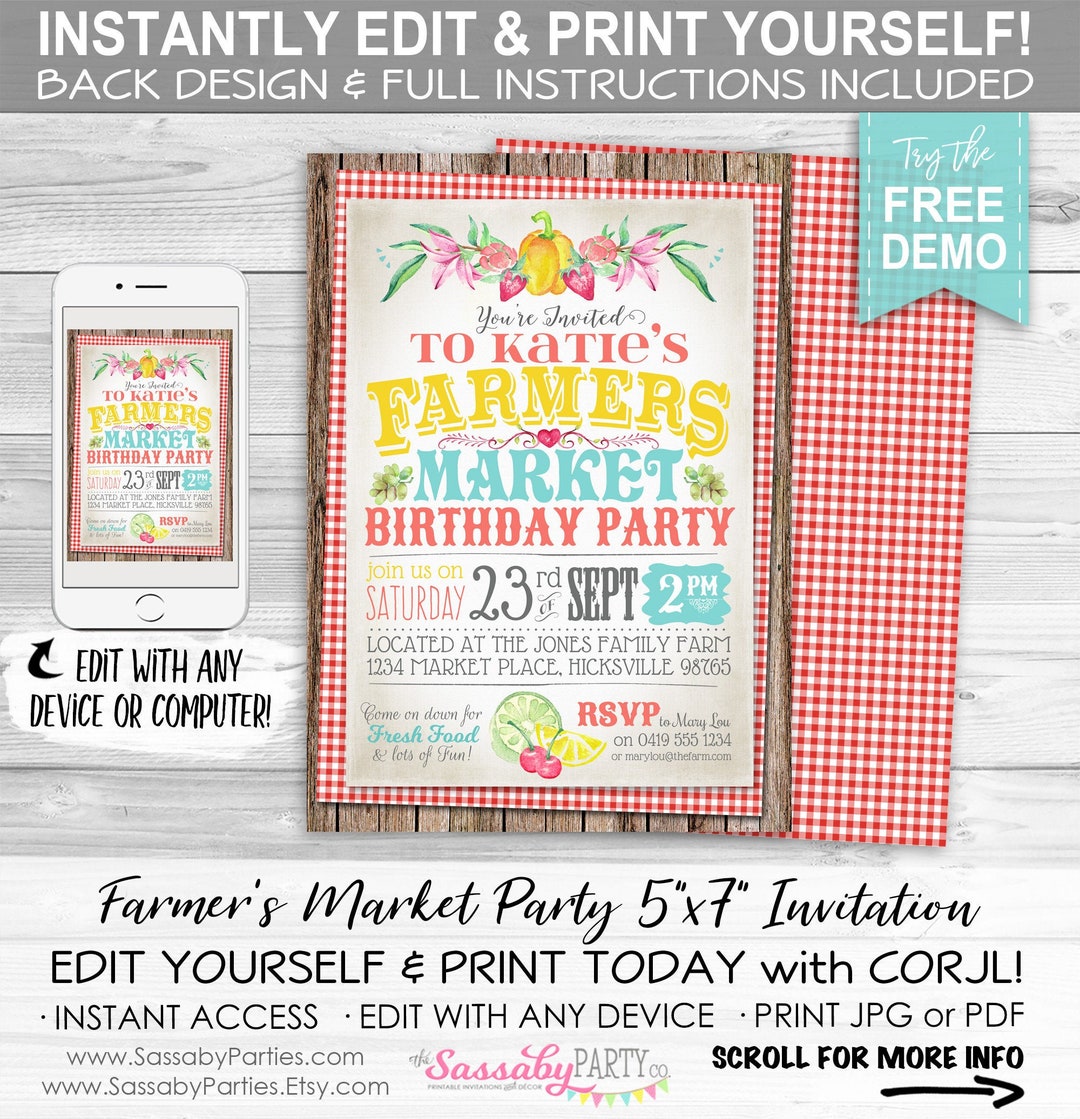 Farmers Market Invitation - INSTANT DOWNLOAD - Partially Editable ...