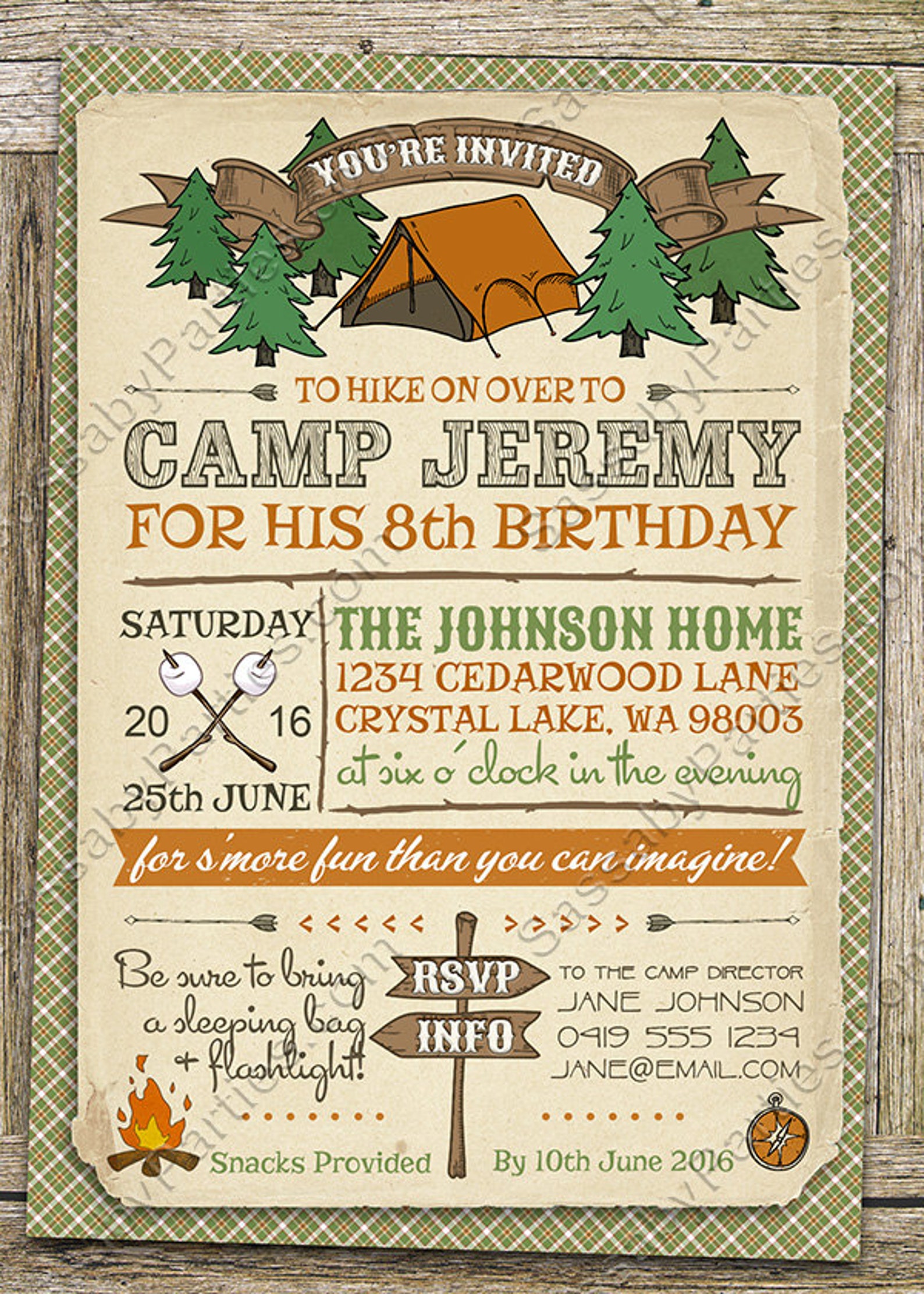 Camping Party Invitation INSTANT DOWNLOAD Partially - Etsy