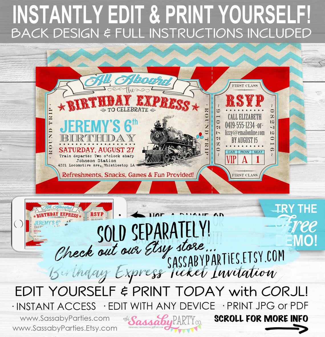 Birthday Express Invitation INSTANT DOWNLOAD Edit & Print | Etsy