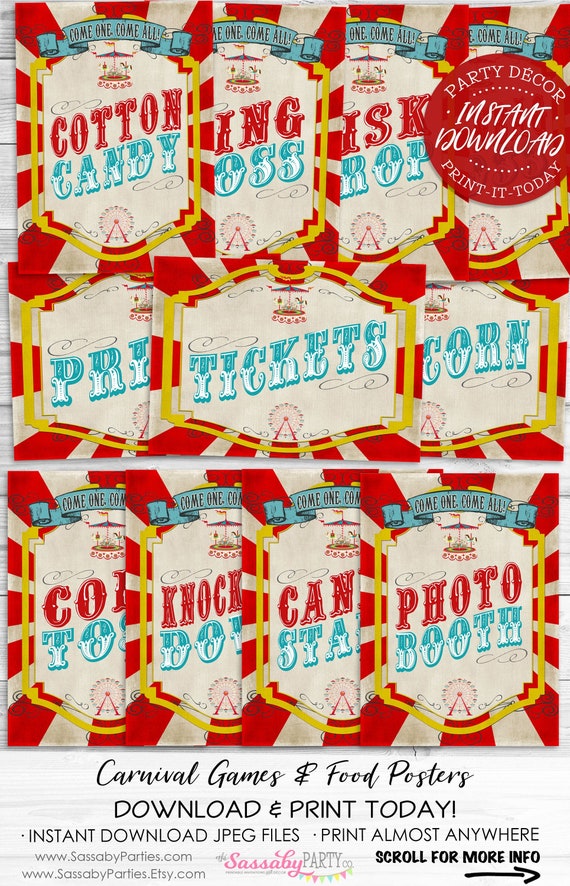 30 Carnival Games Signs & Posters - INSTANT DOWNLOAD - Printable ...