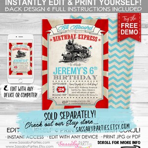 Birthday Express Invitation - INSTANT DOWNLOAD - Editable & Printable ...
