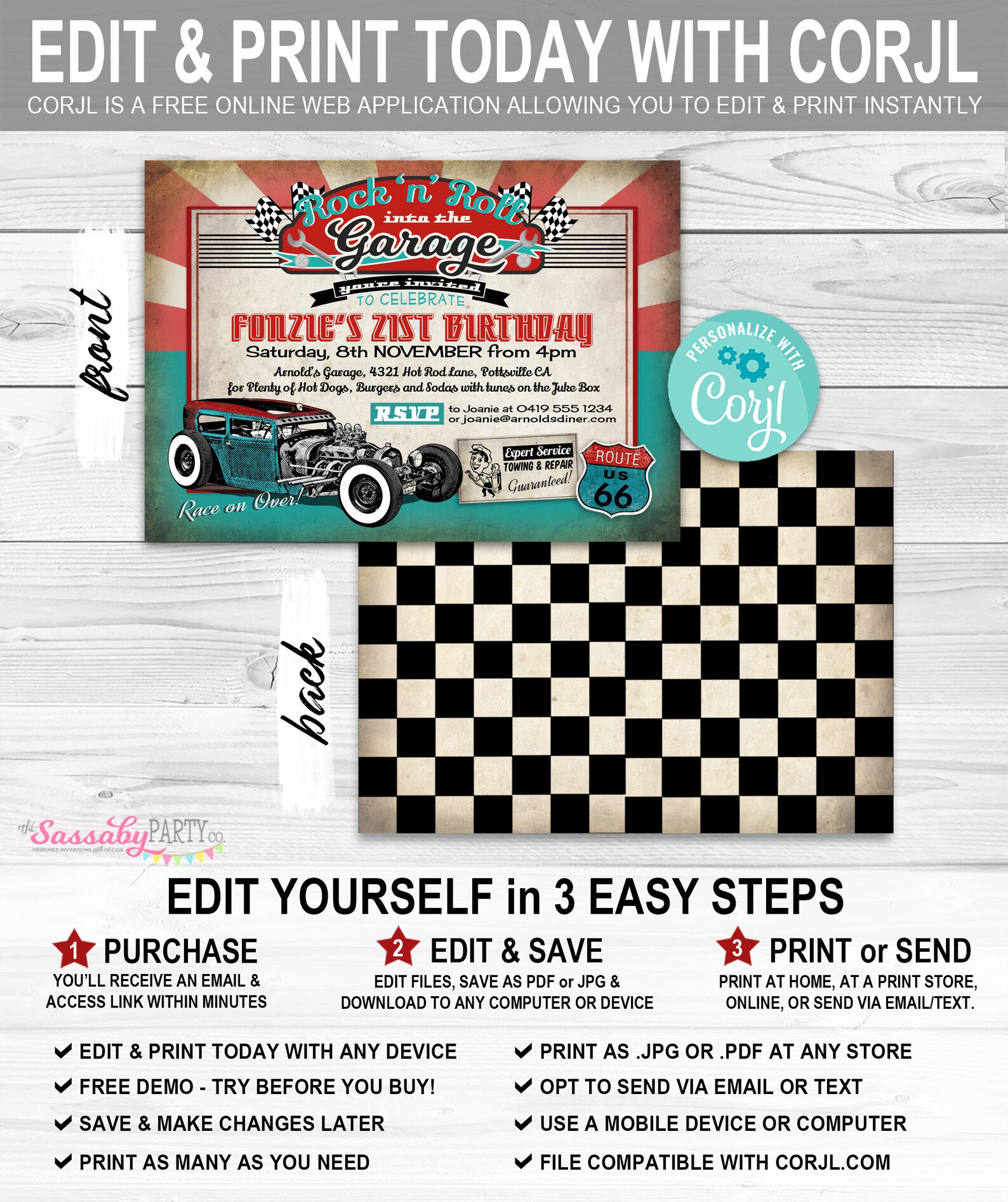 50s Garage Rock 'n' Roll Hot Rod Invitation INSTANT DOWNLOAD Partially ...