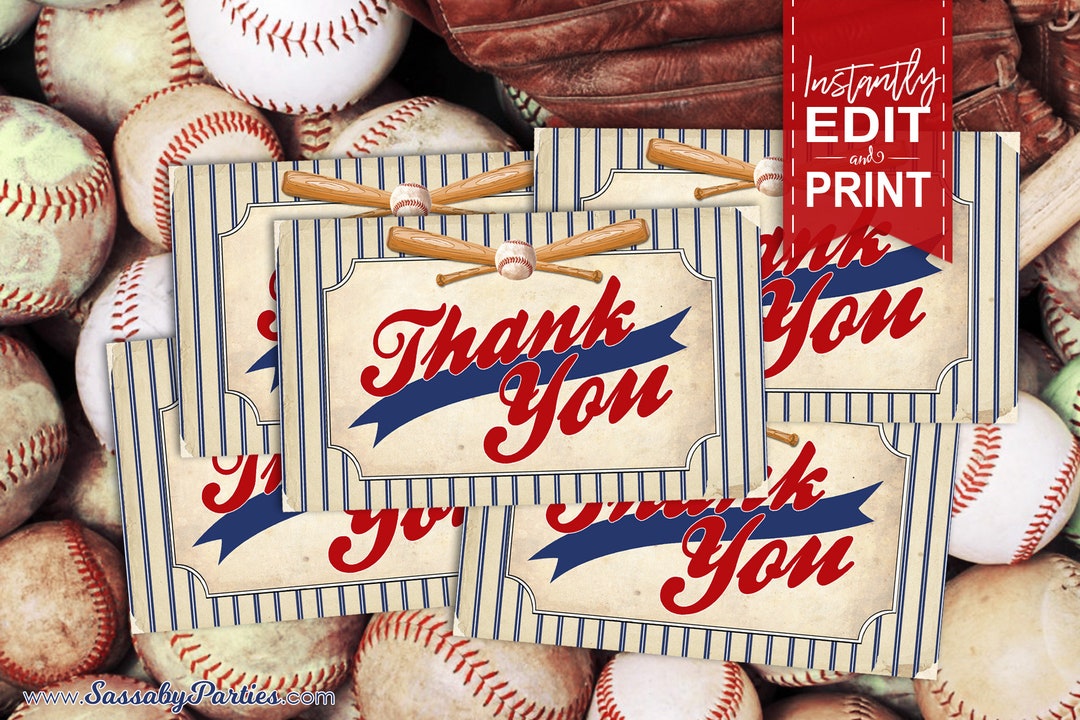 Vintage Baseball Thank You Cards - INSTANT DOWNLOAD - Printable ...