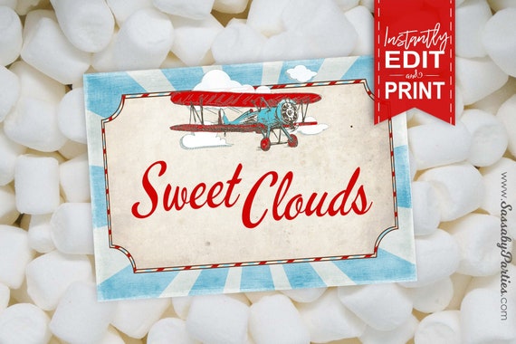 Vintage Airplane Party Labels - INSTANT DOWNLOAD - Editable & Printable ...