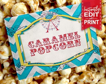 Printable DIY Vintage Circus Table Tent Food Labels Set of 8 - Etsy