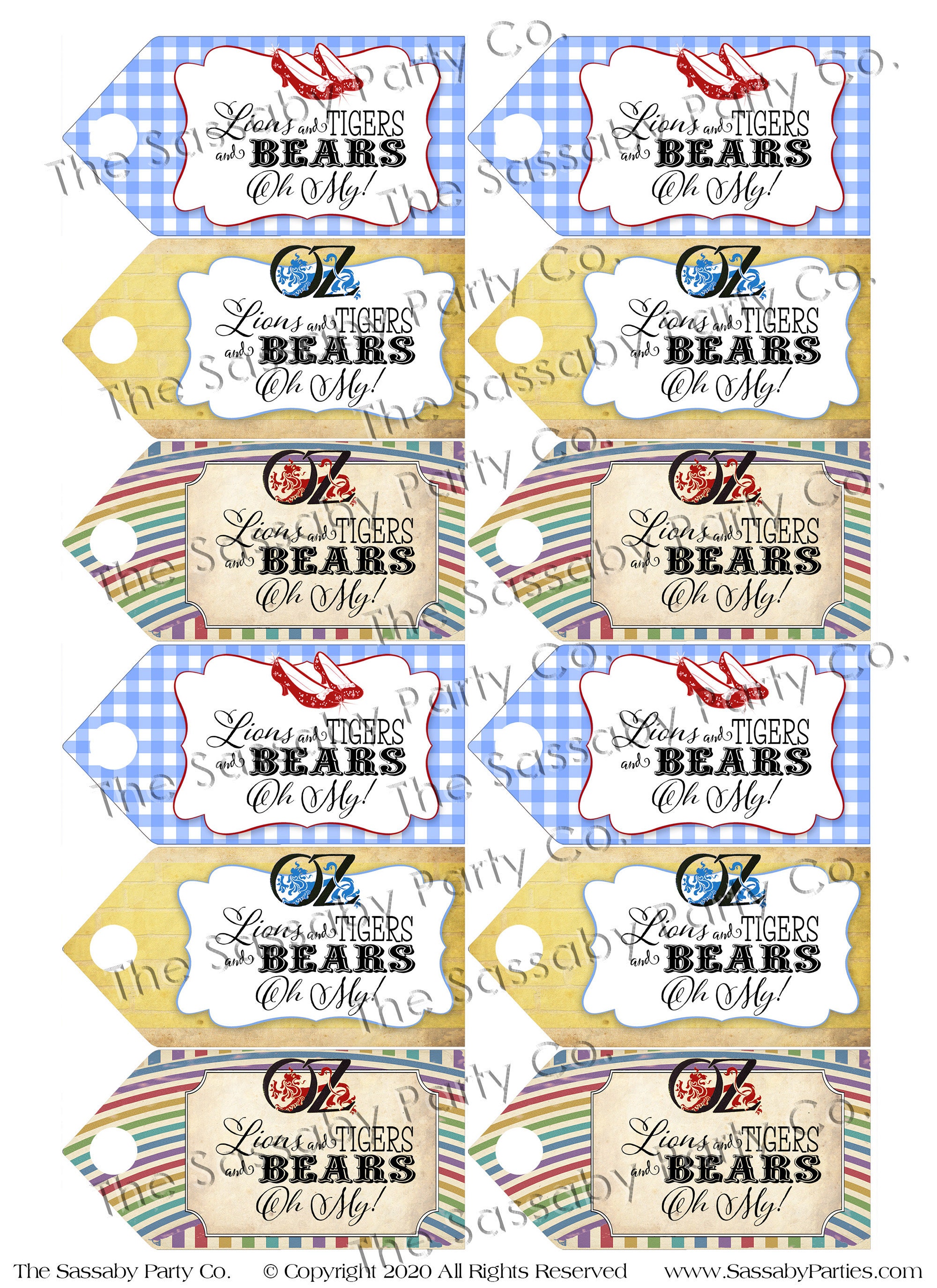 Wizard of Oz Gift Tags INSTANT DOWNLOAD Printable Birthday | Etsy