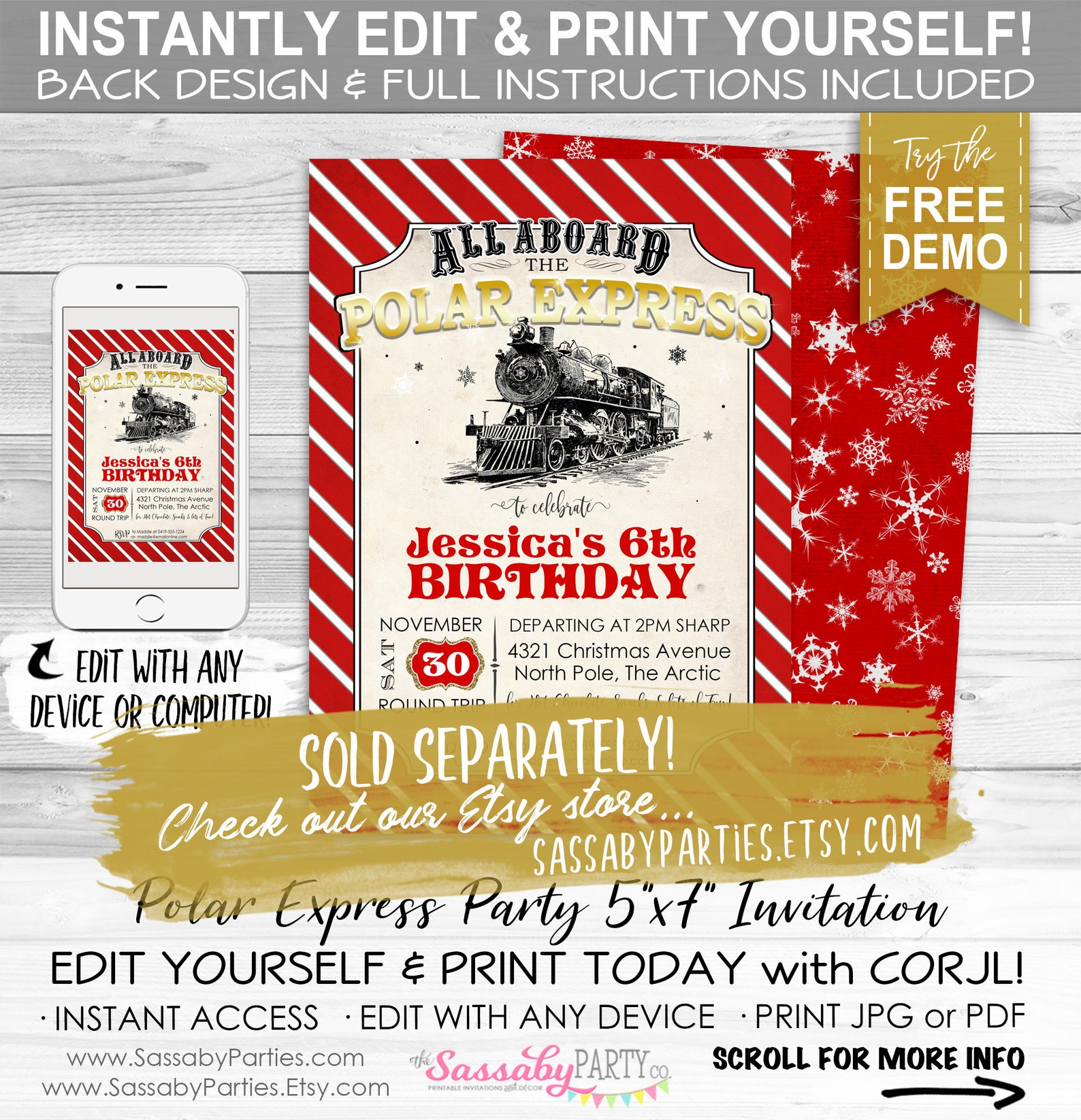 Polar Express Invitation Red - INSTANT DOWNLOAD - Partially Editable ...