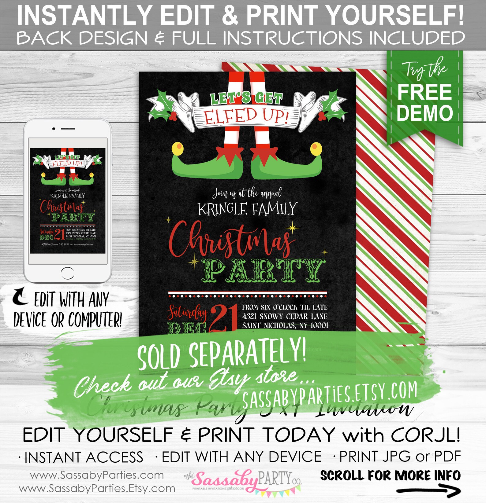 Elfed up Christmas Party Invitation - INSTANT DOWNLOAD - Edit & Print ...