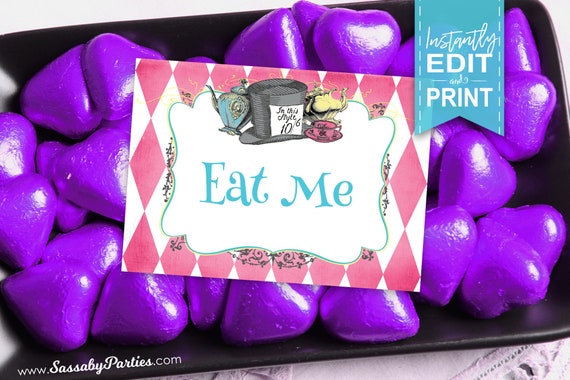 Mad Hatter Tea Party Labels Pink - INSTANT DOWNLOAD - Edit & Print ...