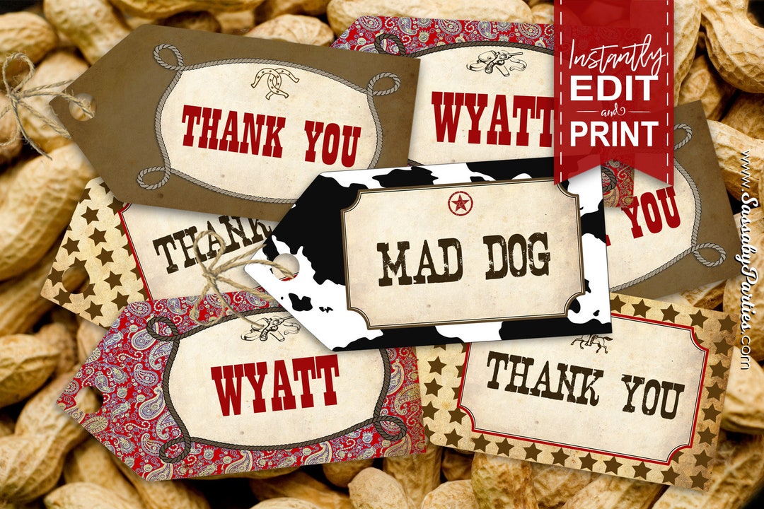 Wild West Cowboy Party Favor Tags INSTANT DOWNLOAD Editable & Printable ...